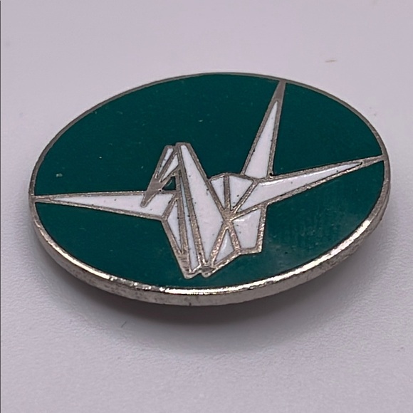 Accessories | Silver And Green Origami Crane Pin Vintage | Poshmark
